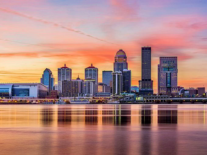 Louisville's skyline glows like a sunset cocktail, reminding us that big-city views exist beyond retirement price tags.