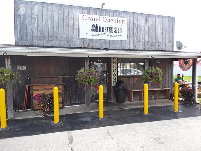 Rusted Silo lives up to its name with weathered charm that screams "authentic." Those yellow posts aren't directing traffic &ndash; they're guiding you to flavor town!