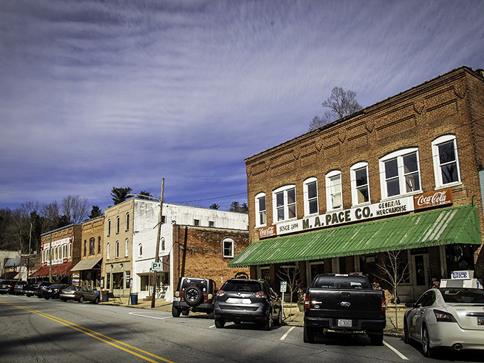 Saluda's historic storefront whispers tales of simpler times when shopping meant knowing your merchant.