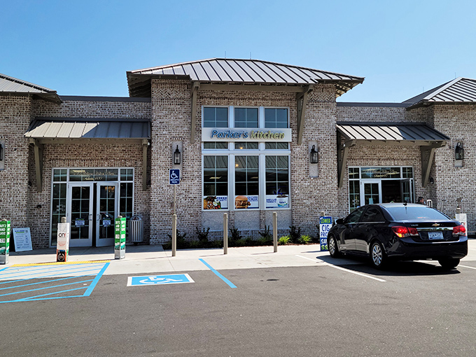 Brick architecture gives this marketplace the charm of a small town square where neighbors gather.