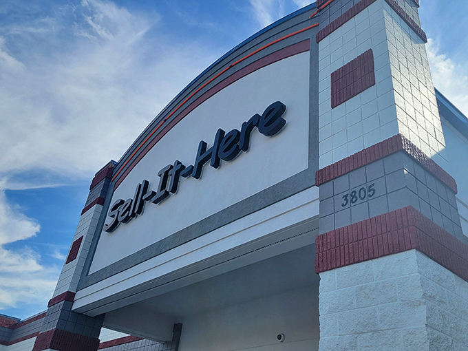 Sell It Here's retro-modern storefront gleams in the sunlight, like a beacon calling to savvy shoppers with a nose for bargains.