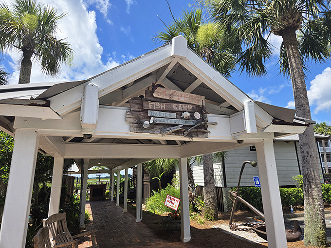 Palm trees and rustic charm create the perfect backdrop for serious seafood served with coastal flair.