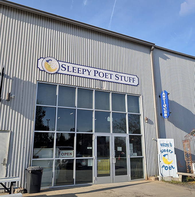 Sleepy Poet's industrial exterior hides a wonderland where mid-century modern meets vintage kitsch in the heart of Charlotte.