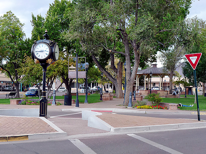 Socorro's town square clock stands sentinel over a community where time moves at the perfect retirement pace.