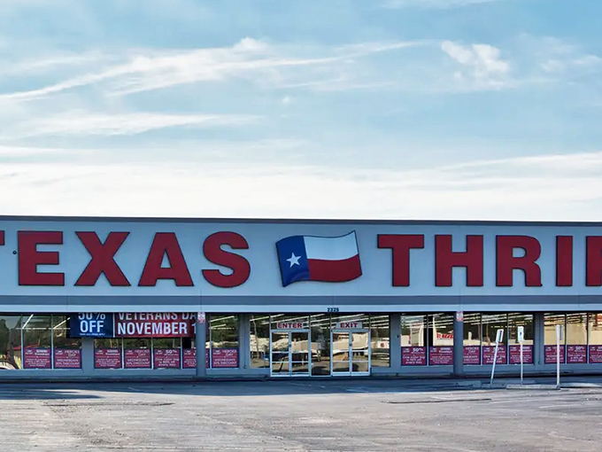 Nothing says "Texas-sized thrifting" quite like a warehouse store flying the Lone Star flag proudly.