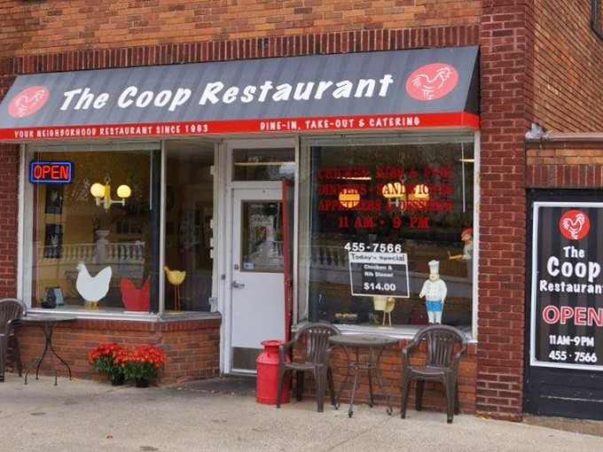 The Coop sits in a classic brick building that's been serving the community good fried chicken and neighborhood comfort for years. 