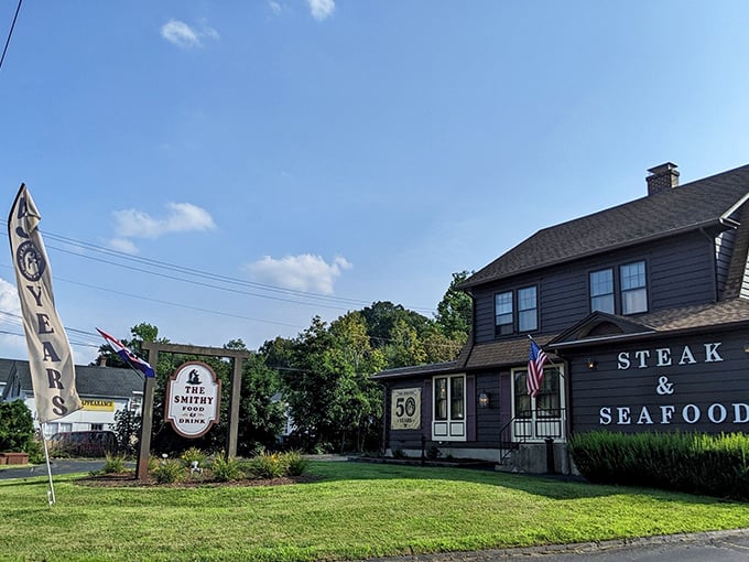 The Smithy stands proud with its "50 years" sign &ndash; that's half a century of perfecting the art of steak!