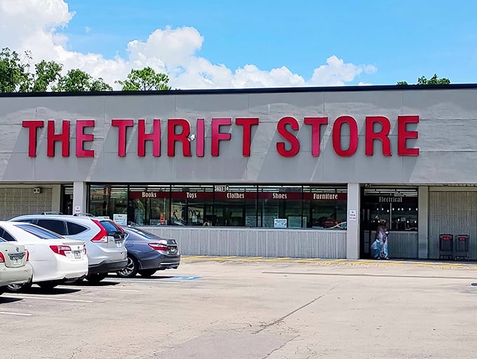 The Thrift Store's welcoming facade hints at the secondhand symphony of bargains waiting to serenade your wallet inside.