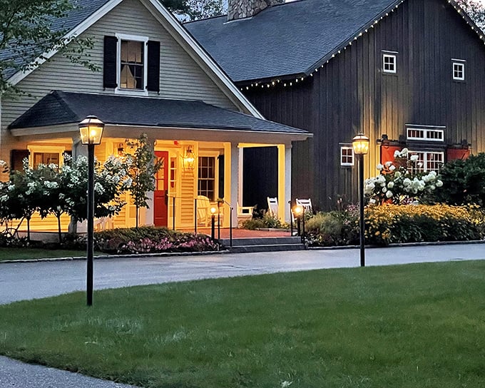 Those rustic barn doors and twinkling lights whisper of comfort food done right, where every beam has a story to tell.