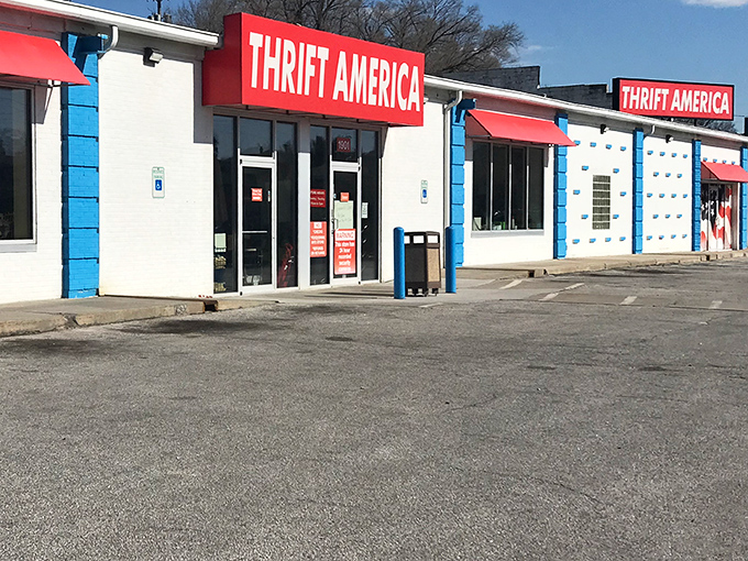 Thrift America's bold red signage beckons bargain hunters like a beacon of affordable hope. 