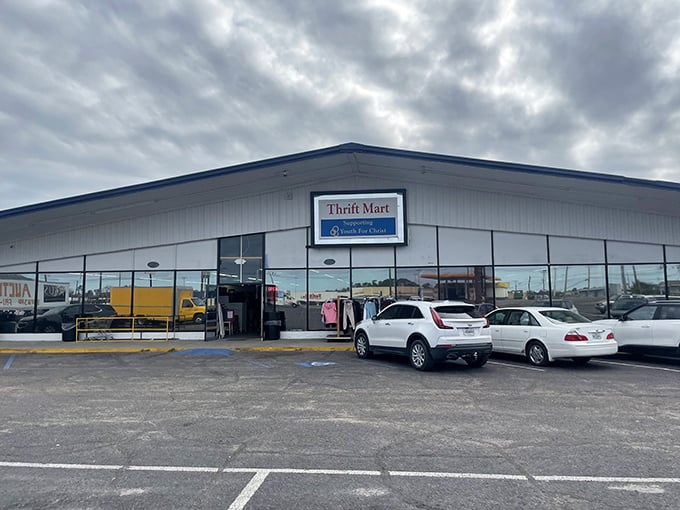 This warehouse-style thrift mart stretches wide, promising endless aisles of secondhand surprises and budget-friendly finds for everyone.