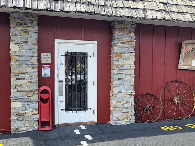 Red barn charm with a side of bargains! Thrifty Flea Market's rustic exterior promises the kind of treasures your grandkids will fight over someday.