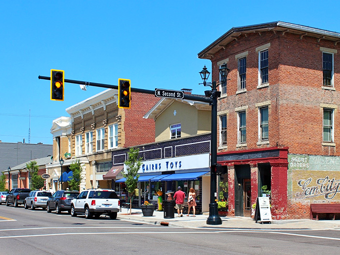 Tipp City's charming main street features colorful historic buildings that have witnessed generations of small-town life unfolding at human speed.
