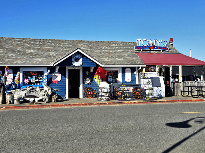 Tony's blue crab shack looks like it was plucked straight from a coastal postcard &ndash; nautical charm in every detail.