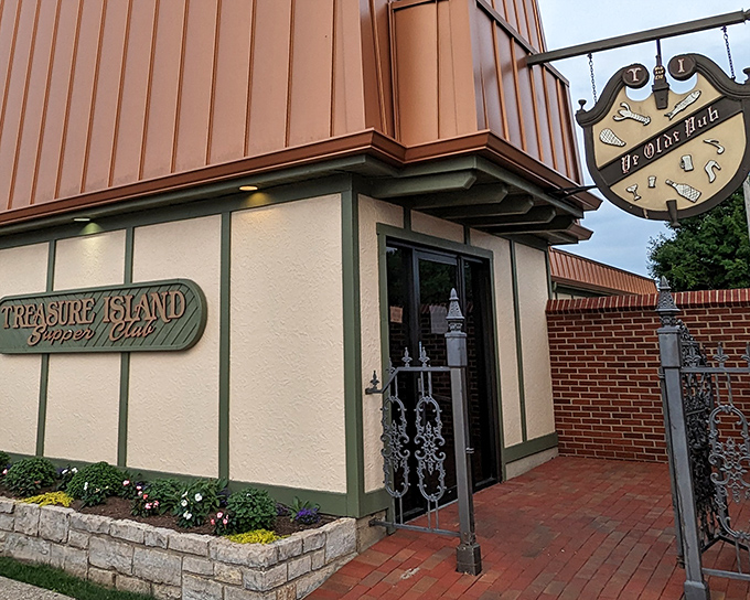 Treasure Island's vintage charm starts before you even step inside. That wrought iron gate? Pure supper club magic!