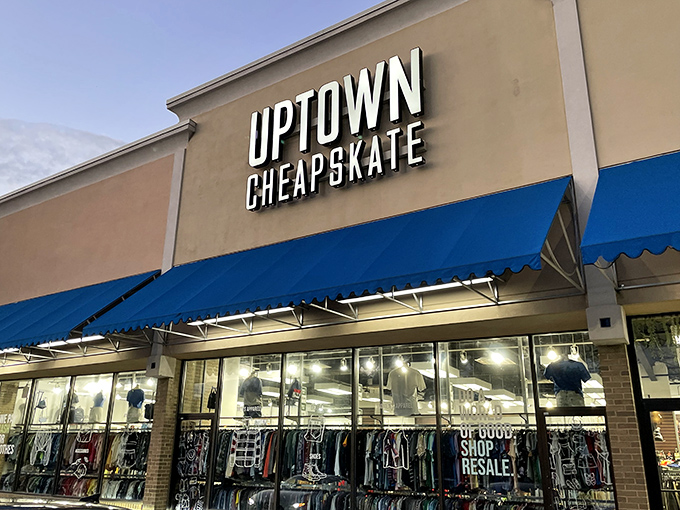 Uptown Cheapskate's blue awnings promise fashion finds without the retail therapy price tag.