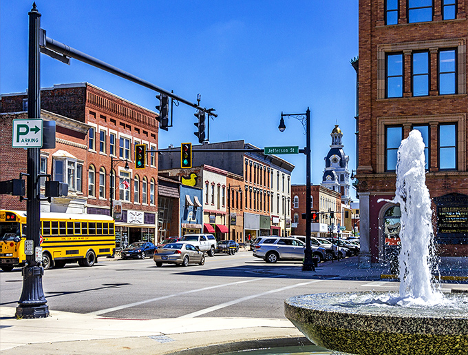 Van Wert's fountain sparkles like a diamond in the town square, drawing visitors like moths to light.