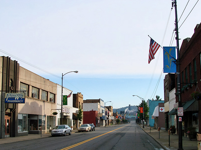 Weirton's main street stretches ahead like a promise of simple pleasures and genuine hospitality.