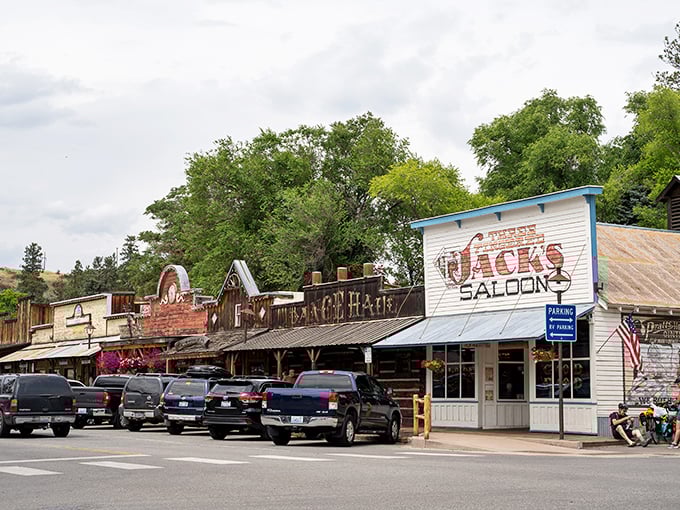 Old West storefronts line the wooden sidewalks where cowboy dreams still ride into the sunset.