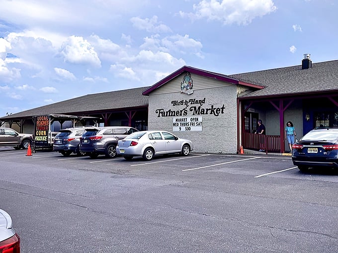 The market's welcoming facade promises treasures inside. Like Disney World for food lovers, but the magic here is all handmade.