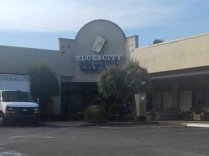 The unassuming exterior of Blues City Thrift hides a warehouse of wonders waiting to be discovered by savvy shoppers.