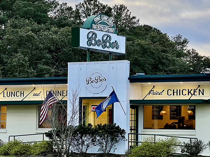 The American flag flies proudly outside BoBo's, where fried chicken patriotism is served daily.