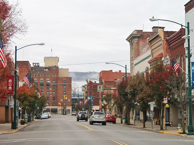 Autumn paints Bradford's main street in nostalgic hues, where historic buildings house shops with prices from a gentler era.