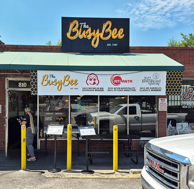 Awards displayed proudly at Busy Bee Cafe – when Michelin and James Beard come calling, you know it's not just hype. Southern cooking elevated to art form status.