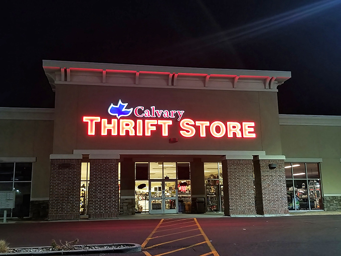 Even at night, this place beckons bargain hunters like a beacon of hope.