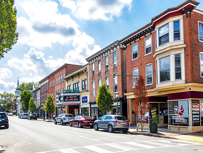 The historic heart of Chambersburg showcases well-preserved brick buildings where history and modern life blend seamlessly.