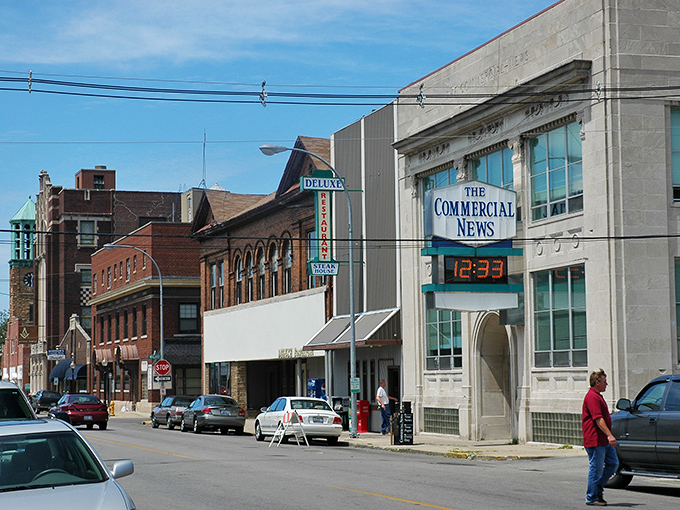 The Commercial News building stands as a sentinel of Danville's history, where time seems to move at its own relaxed pace.