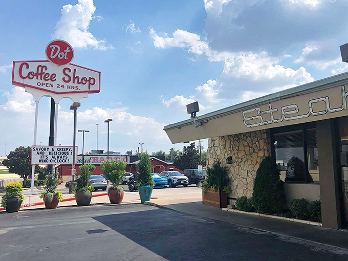 That "Coffee Shop Open 24 Hrs" sign isn't just an advertisement &ndash; it's a beacon of hope when midnight hunger strikes and your fridge is judging you.
