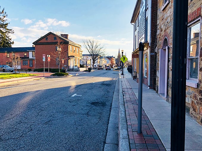 Morning light bathes Elkton's downtown, where coffee costs less than in the big city and friendly conversations are always free.