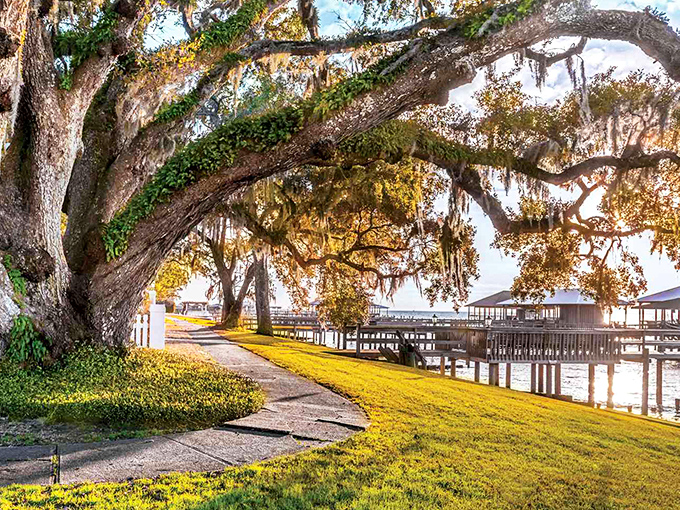 Spanish moss and southern charm create Fairhope's perfect waterfront storybook setting.