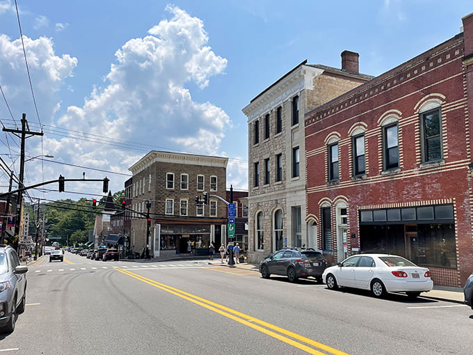 The brick buildings of Fayetteville stand proud, weathered by time but rich with character.