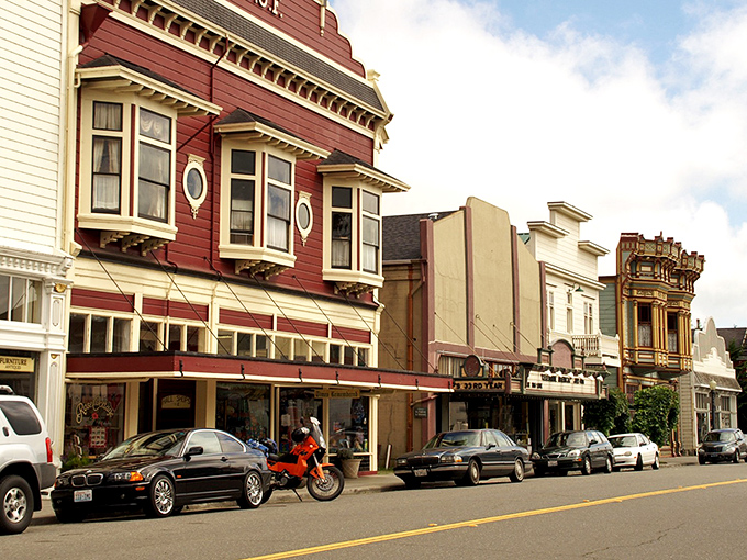 Ferndale's historic downtown looks like it's waiting for a horse and buggy. The red building practically winks at you as you stroll by.
