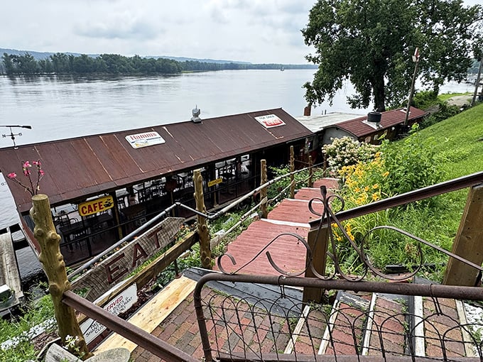 Stairway to seafood heaven! The Fish Shack's riverside setting makes every meal feel like a mini-vacation.