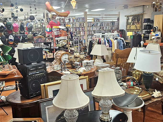 Inside this thrift wonderland, every aisle overflows with forgotten gems waiting for their second act of glory.