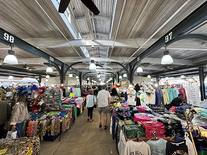 Under these timeless arches, vendors display colorful wares like a rainbow of Louisiana culture.