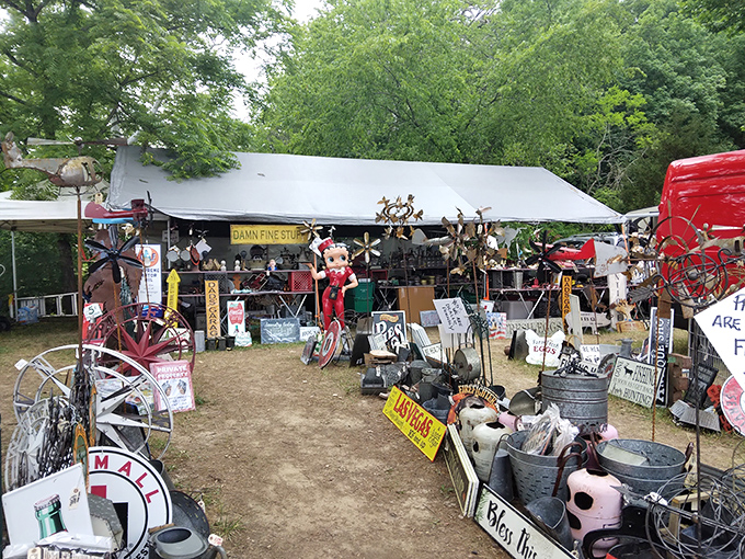 Rusty gold and weathered wonders await at Friendship's outdoor booths, where one person's junk becomes another's masterpiece.