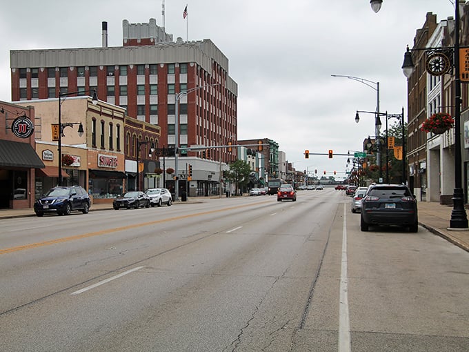 Classic American downtown vibes flow through Galesburg's tree-lined streets and timeless brick buildings.