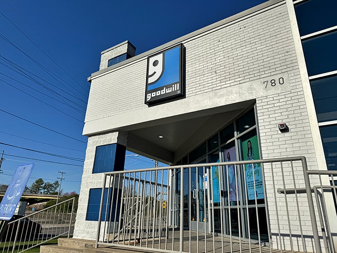 That modern brick facade hides bins full of treasures waiting for savvy shoppers to discover them.