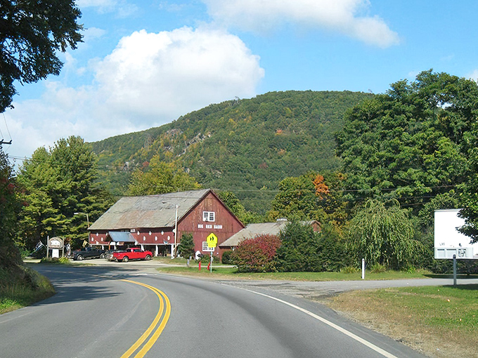 The red convertible parked outside these historic Grafton shops is the only hint you haven't actually traveled back to 1850.