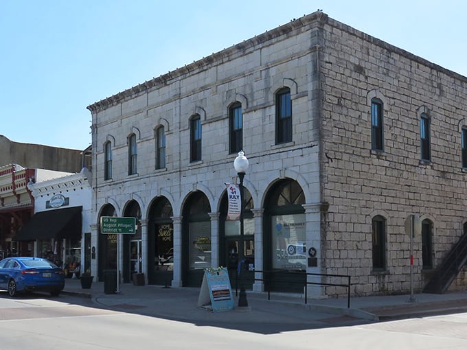 Granbury's limestone courthouse stands proud as a castle, surrounded by shops that make window shopping an art form.