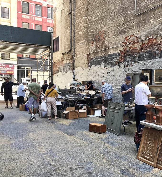 Behind weathered brick walls, treasure hunters gather in a Manhattan parking lot that's more exciting than any mall.
