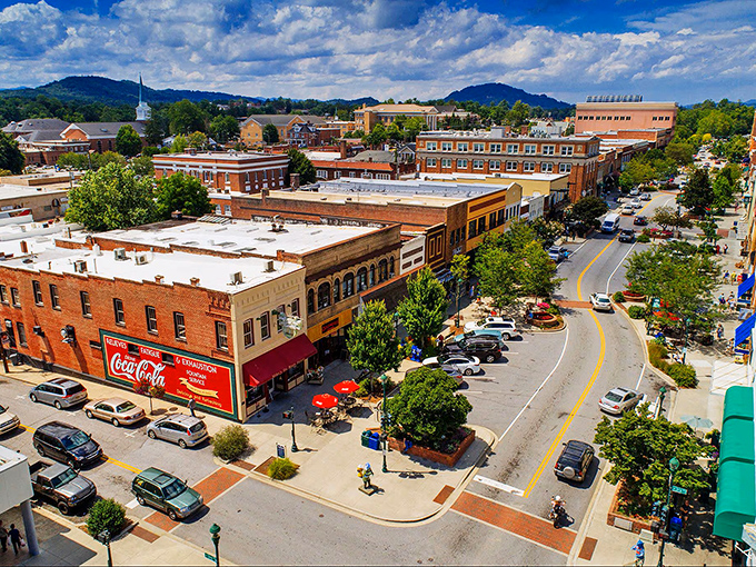 Downtown Hendersonville's brick buildings and mountain backdrop create the kind of Main Street that Norman Rockwell would've painted on his day off.