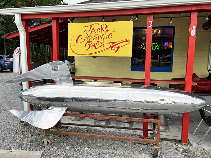 With its bright colors and space-age silver rocket, Jack's Cosmic Dogs promises a hot dog experience that's truly in another orbit.