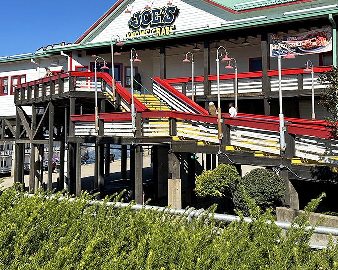 Those red stairs at Joe's practically shout "Come on up!" &ndash; like a friendly neighbor inviting you over for the seafood cookout of the year.