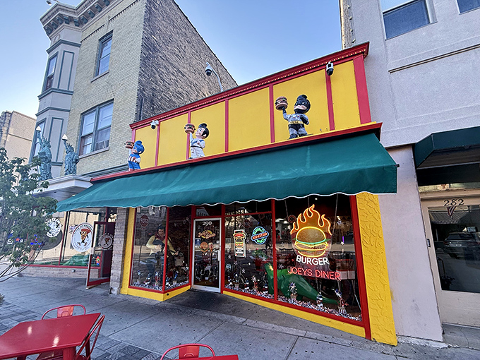 Where nostalgia meets neon. This cheerful storefront practically guarantees good times and better burgers inside.