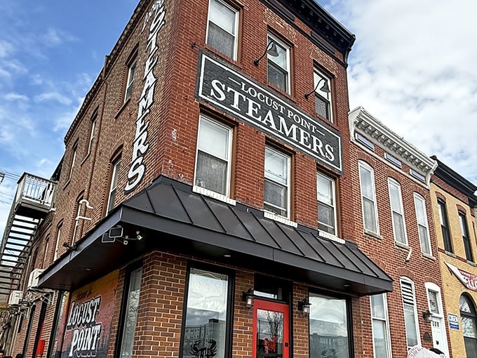 This brick facade hides Baltimore's steamed crab treasures. The "STEAMERS" sign might as well say "HAPPINESS SERVED HERE."